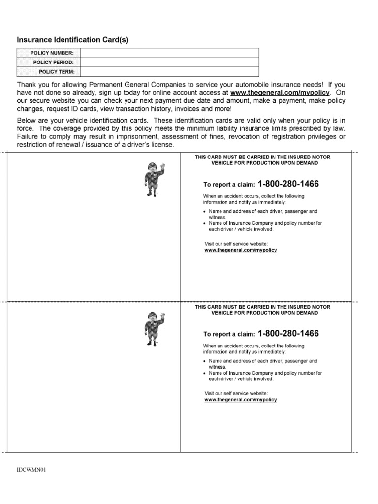 Minnesota Auto Insurance Card 2025-2026 | PDF
