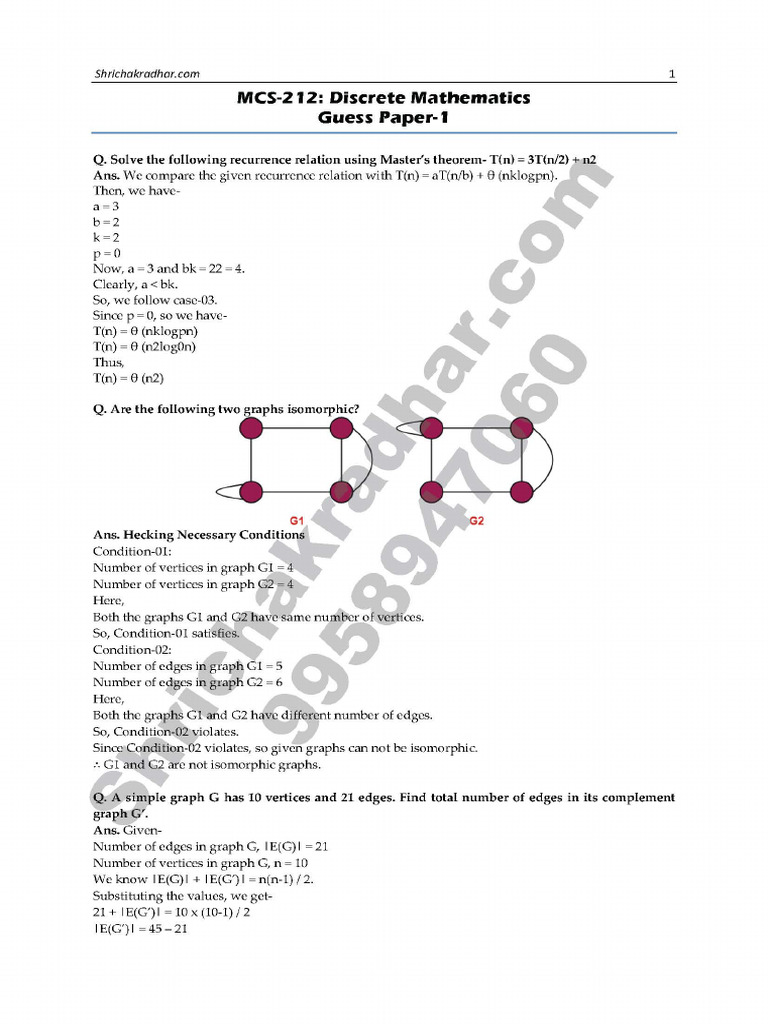 MCS 212 Guess Paper Wurjqe | PDF