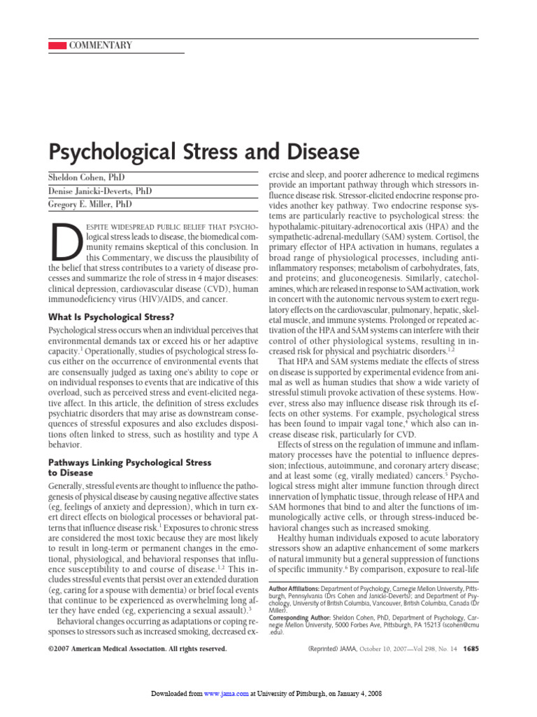 Cohen (2007) Psychological Stress Diseas | PDF | Stress (Biology ...