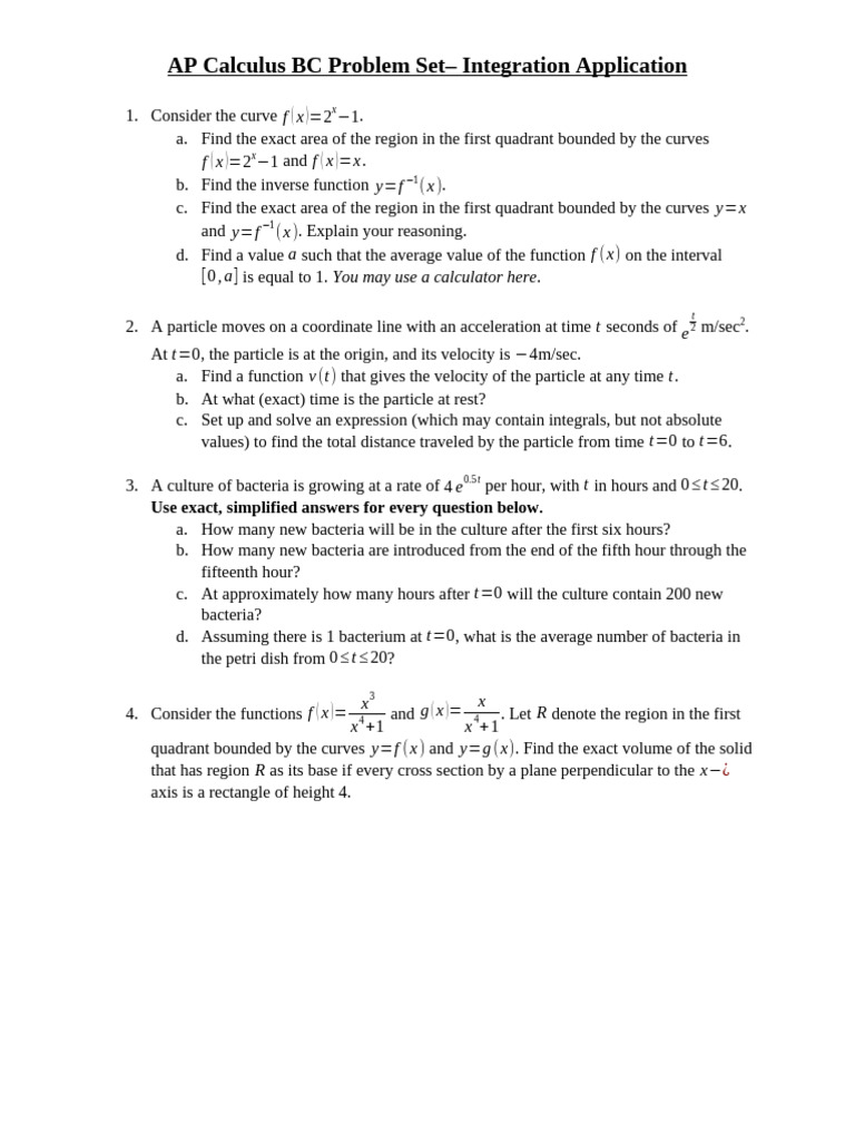 AP Calculus BC Integration Applications | PDF