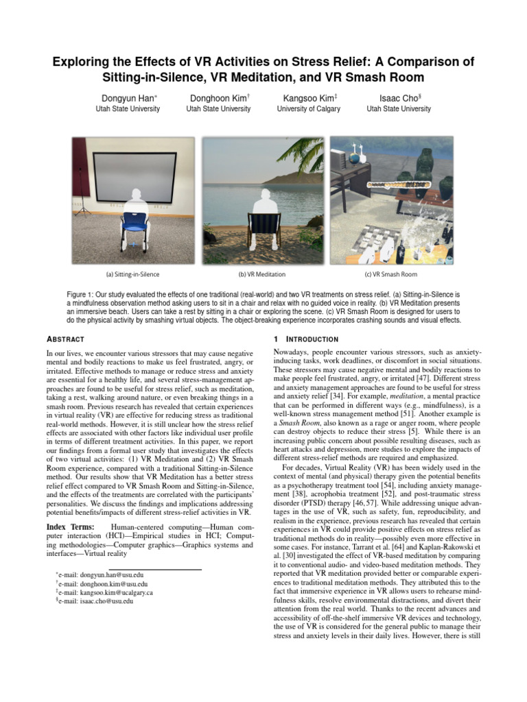 VR Activities for Stress Relief Comparison | PDF | Virtual Reality ...