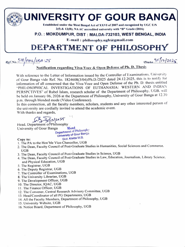 PhD Thesis Defense on Euthanasia at UGB | PDF