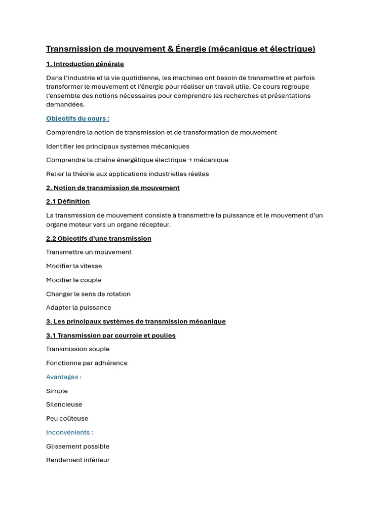 Transmission et transformation d'énergie mécanique | PDF | Moteurs ...
