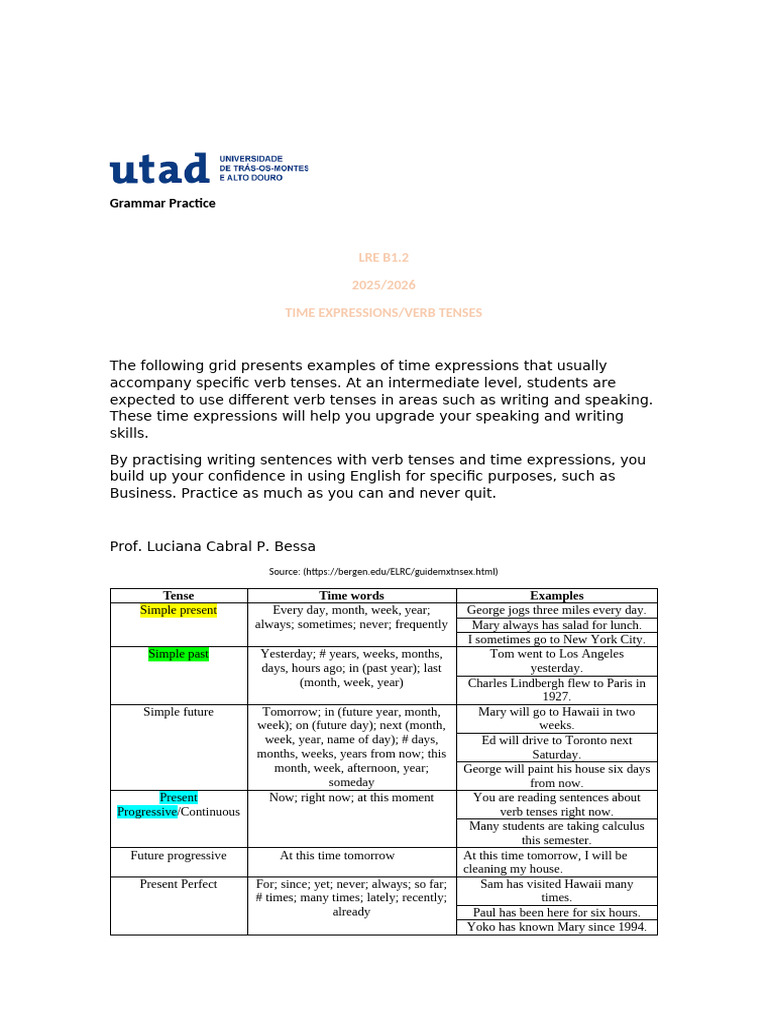 time expressions | PDF | Grammatical Tense | Semantics
