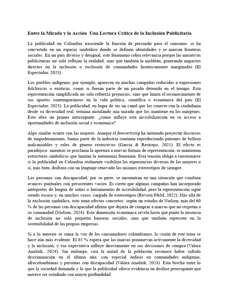 Entre La Mirada y La Acción Una Lectura Crítica de La Inclusión ...