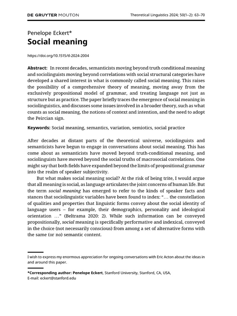 Understanding Social Meaning in Linguistics | PDF | Semantics | Linguistics