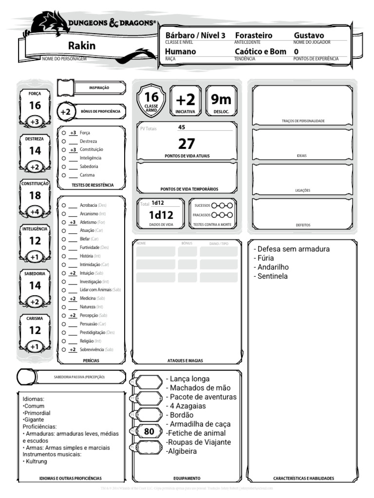 Dd 5e Ficha de Personagem Completavel Biblioteca Elfica Copy (1) (2) Copy | PDF