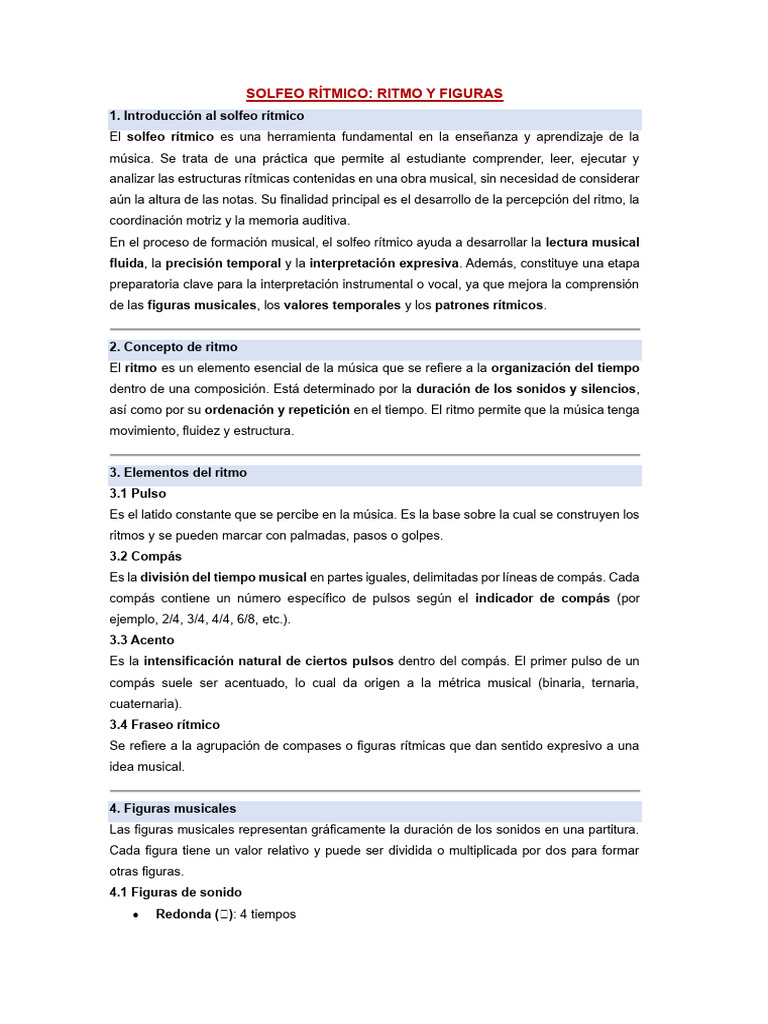 Solfeo Rítmico: Conceptos y Prácticas | PDF | Ritmo | Elementos de la ...