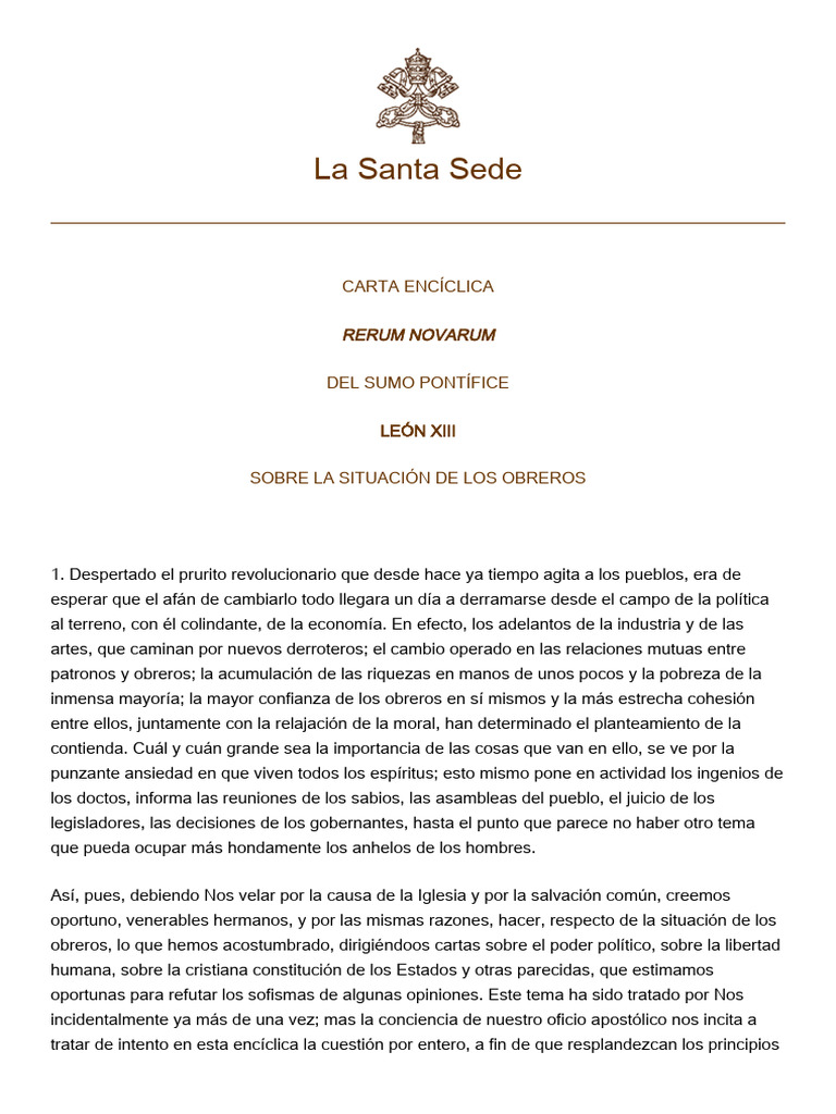 Rerum-novarum - Leon XIII | PDF | Iglesia Católica | Propiedad