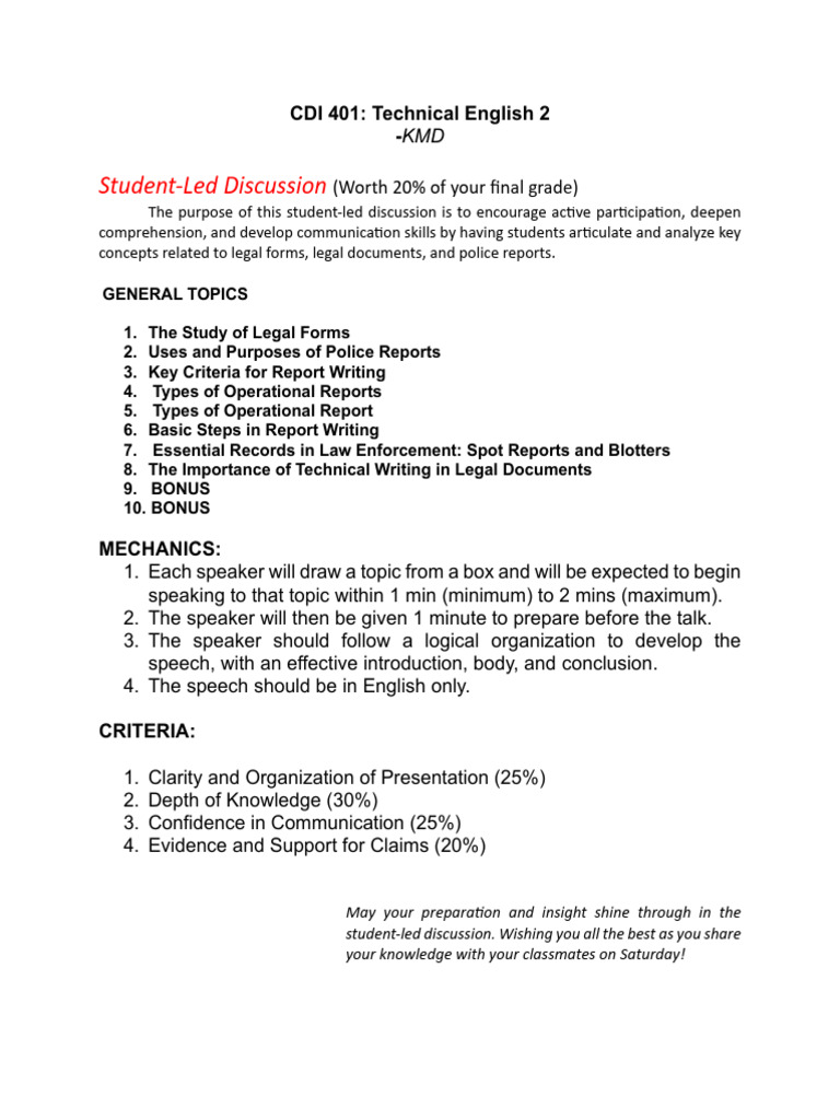 Student-Led Discussion on Legal Reports | PDF