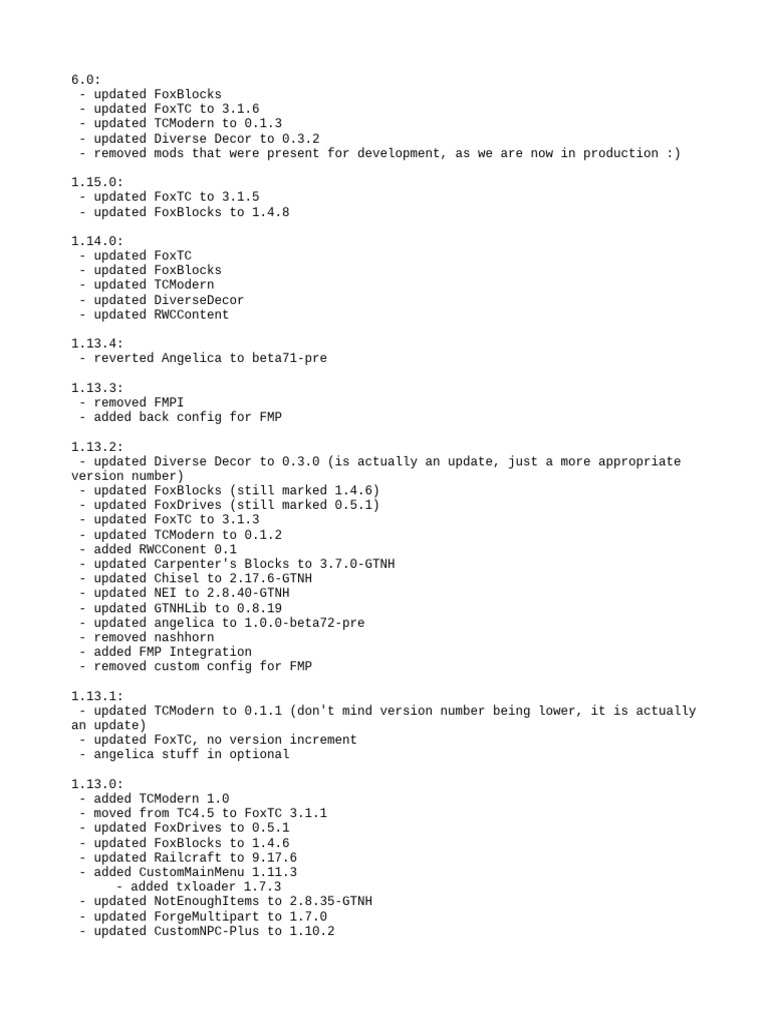 Mod Updates and Revisions Log | PDF