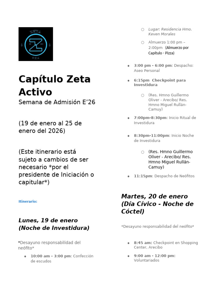 Itinerario ΦΣΑ Capítulo Zeta Activo Enero 2026 copy | PDF