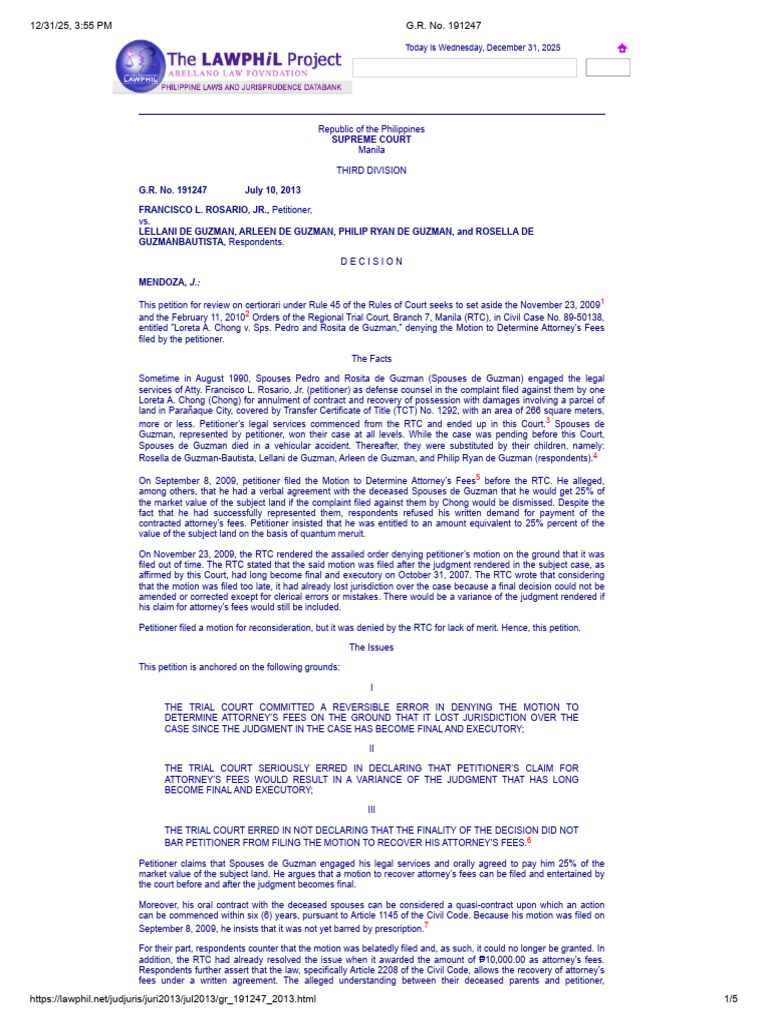 13. Rosario v. de Guzman, G.R. No. 191247, July 10, 2013 | PDF