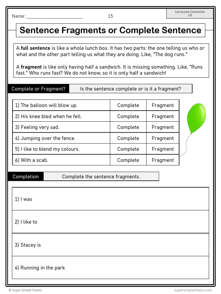 1 - Manitoba Language Arts ELA - Grade 2 - Fragments and Complete | PDF