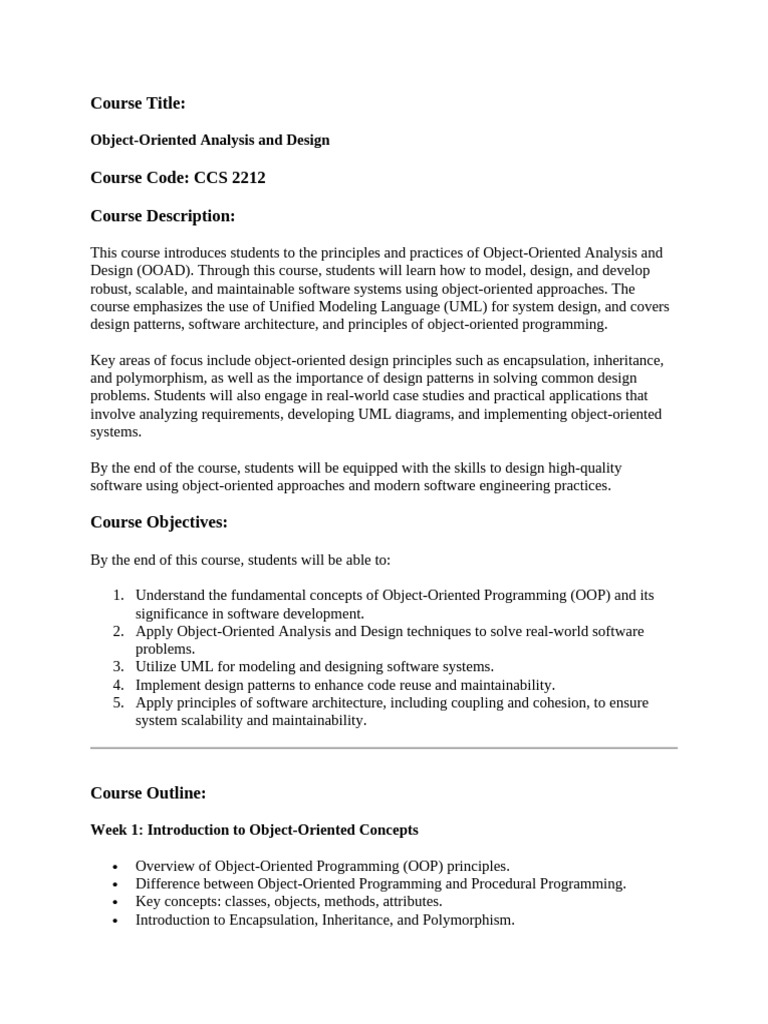 OOAD Course Outline | PDF | Object Oriented Programming | Method ...