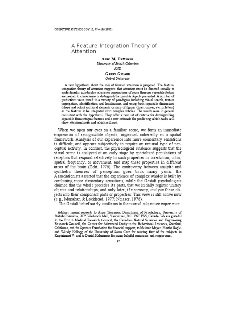 A Feature Integration Theory of Attention | PDF | Attention | Perception