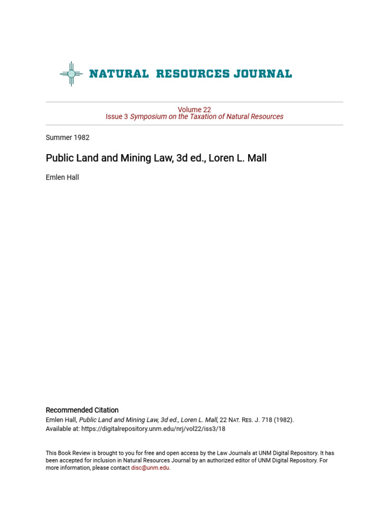 Public Land and Mining Law 3d Ed. Loren L. Mall | PDF | Mining