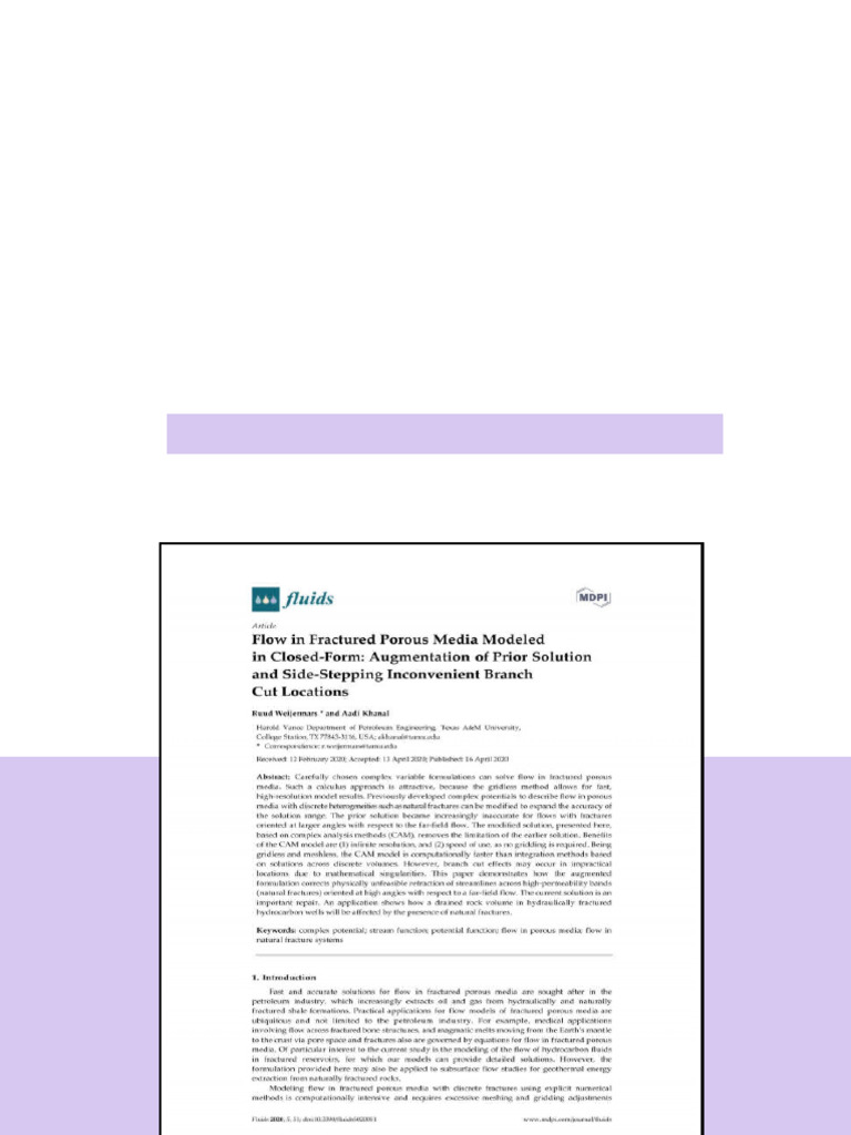 Flow In Fractured Porous Media Modeled In Closedform Augmentation Of ...