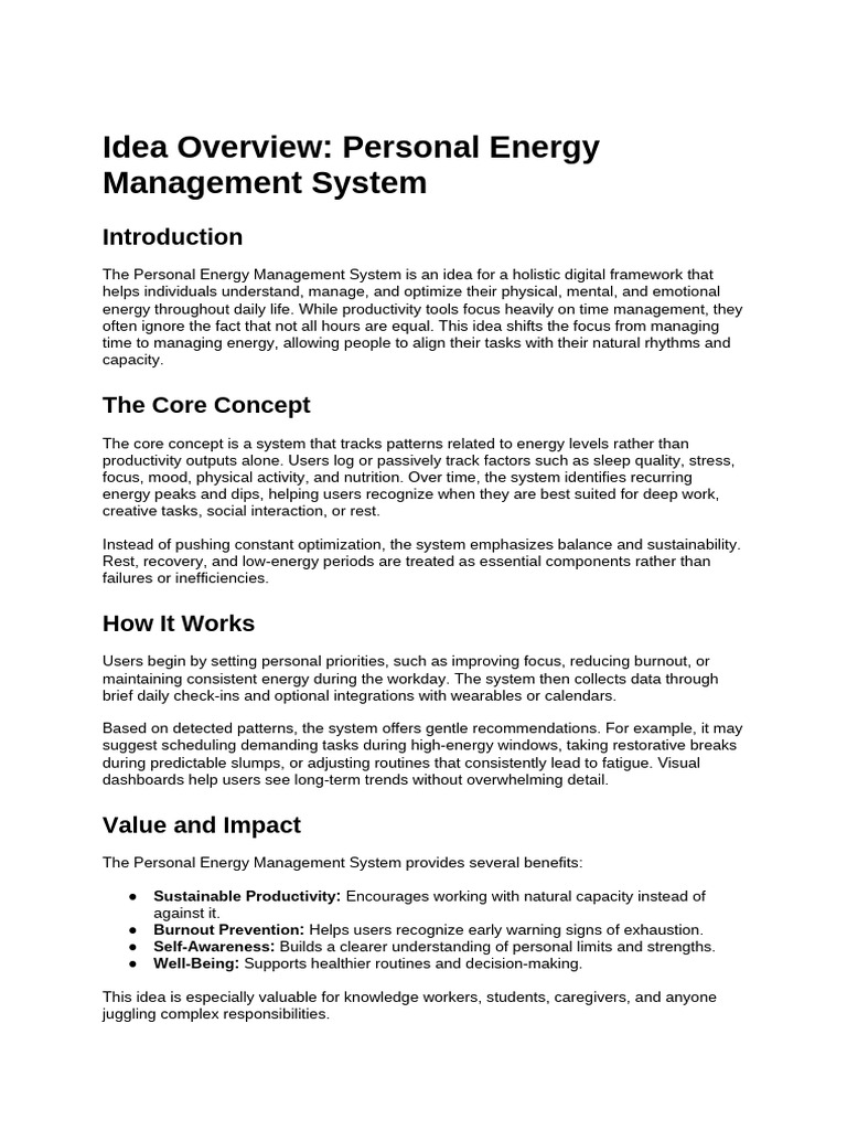 Personal Energy Management System Guide | PDF | Occupational Burnout ...