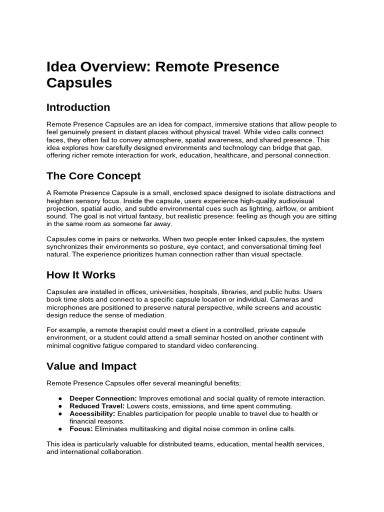 Remote Presence Capsules | PDF | Experience | Psychological Concepts