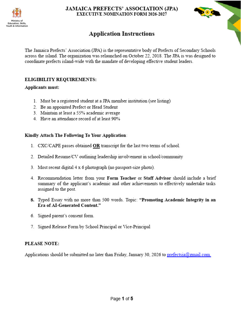 JPA Executive Nomination Form 2026-2027 | PDF