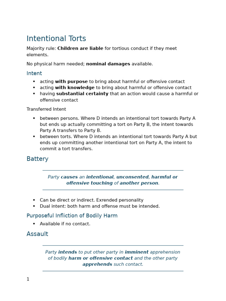 Understanding Intentional Torts Law | PDF | Negligence | Tort
