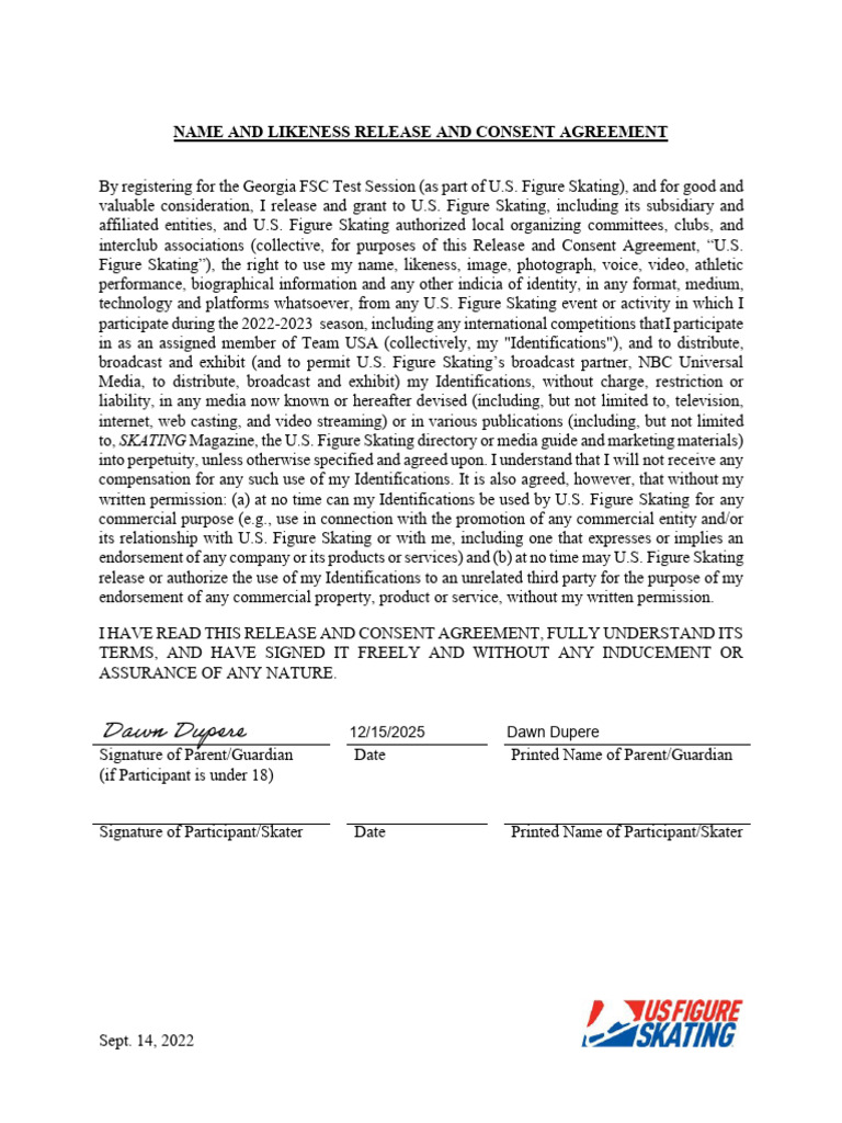 NameAndLikenessReleaseAndConsentAgreement Tests | PDF | Figure Skating