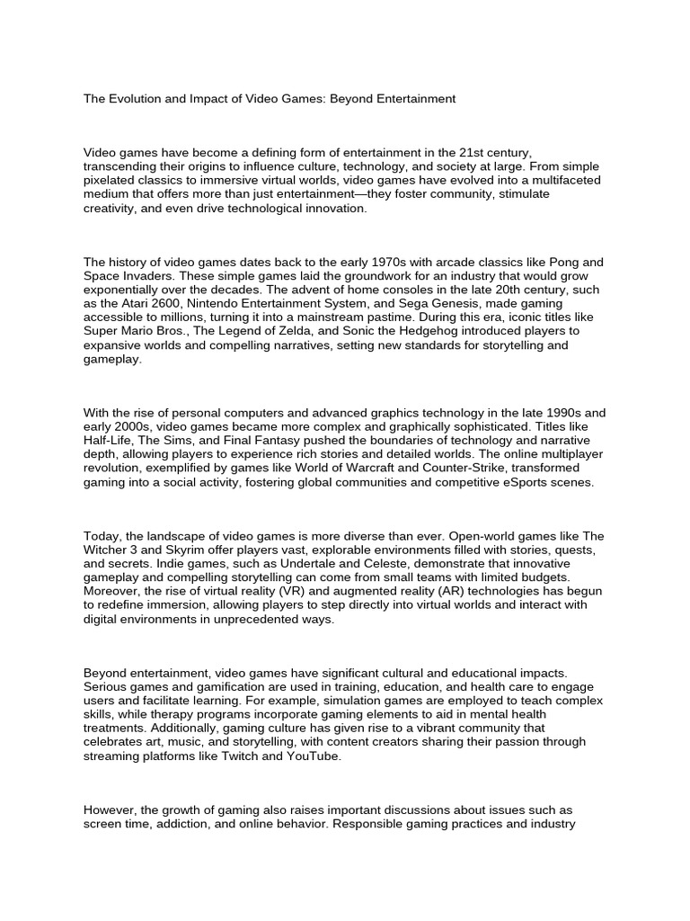 The Evolution and Impact of Video Games_ Beyond Entertainment | PDF ...