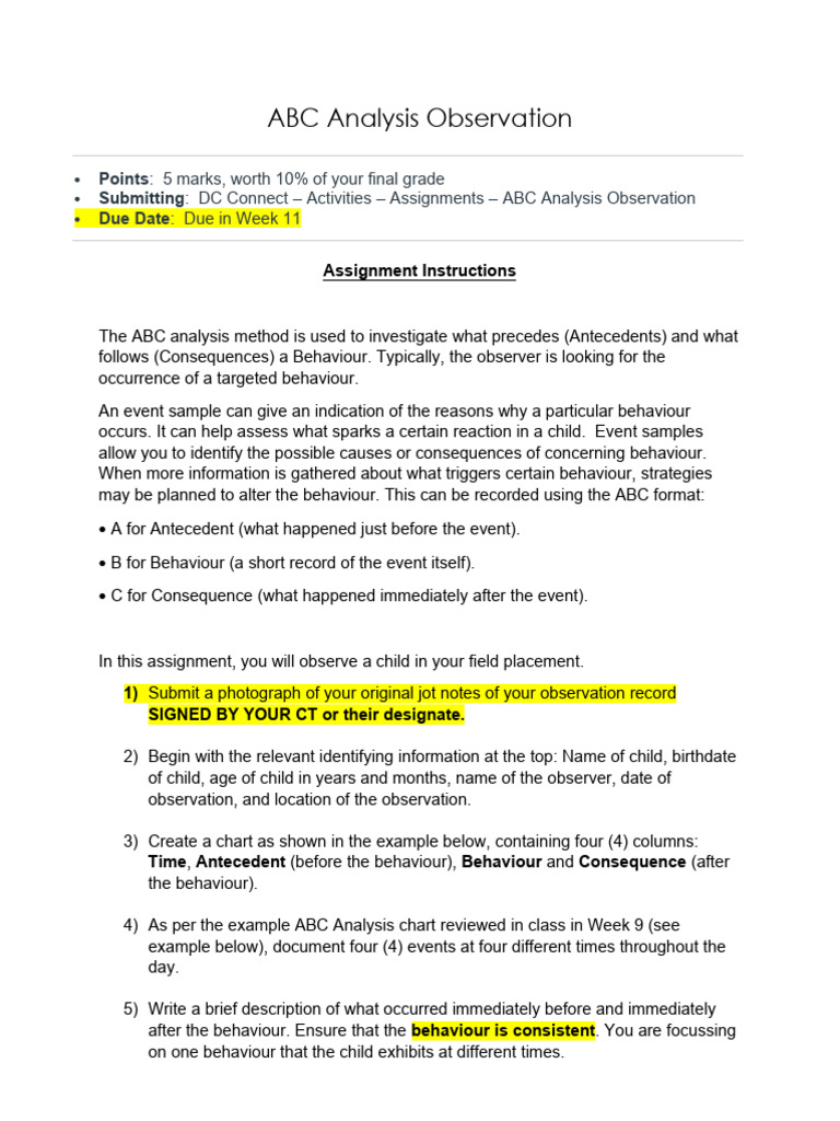 ABC Analysis Observation Assignment Guide | PDF