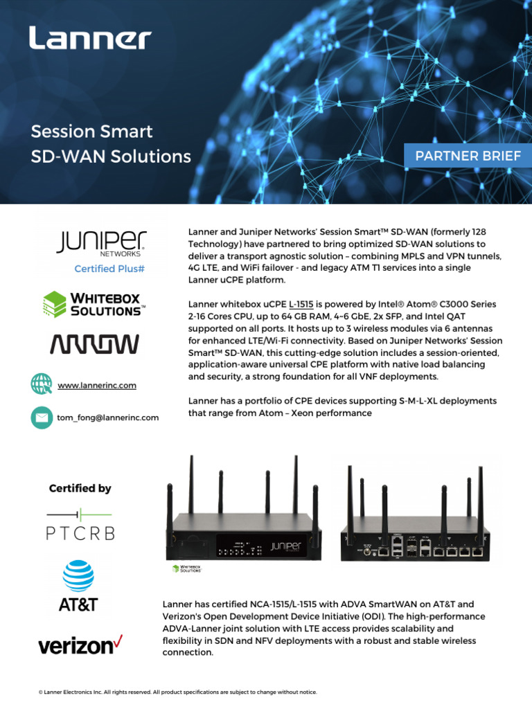 Lanner Juniper SD-WAN Solutions Overview | PDF | Wi Fi | Computer Network