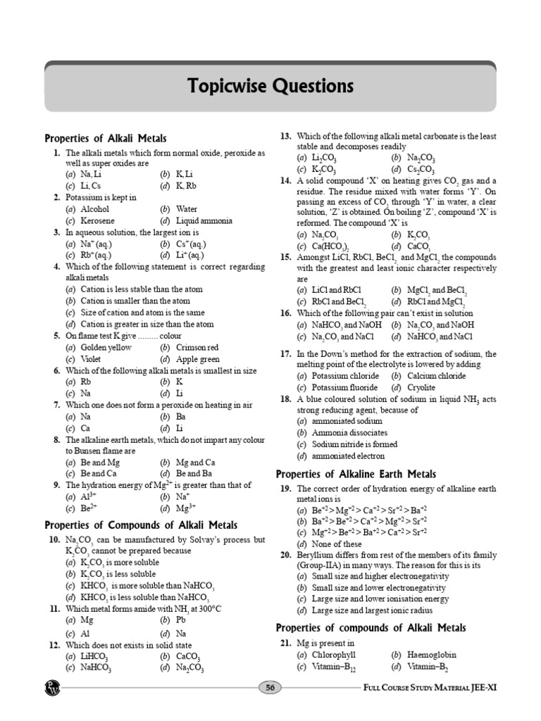 Chapter 10 S Block Elements | PDF | Hydroxide | Sodium
