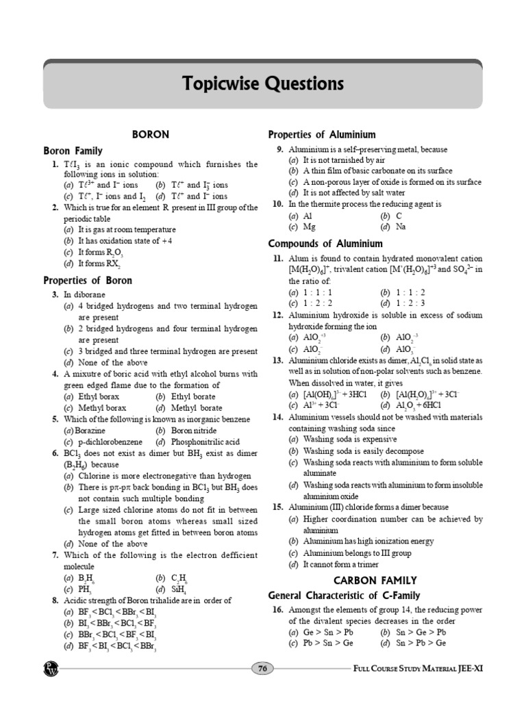 JEE XI P-Block Elements Study Guide | PDF | Aluminium | Lead