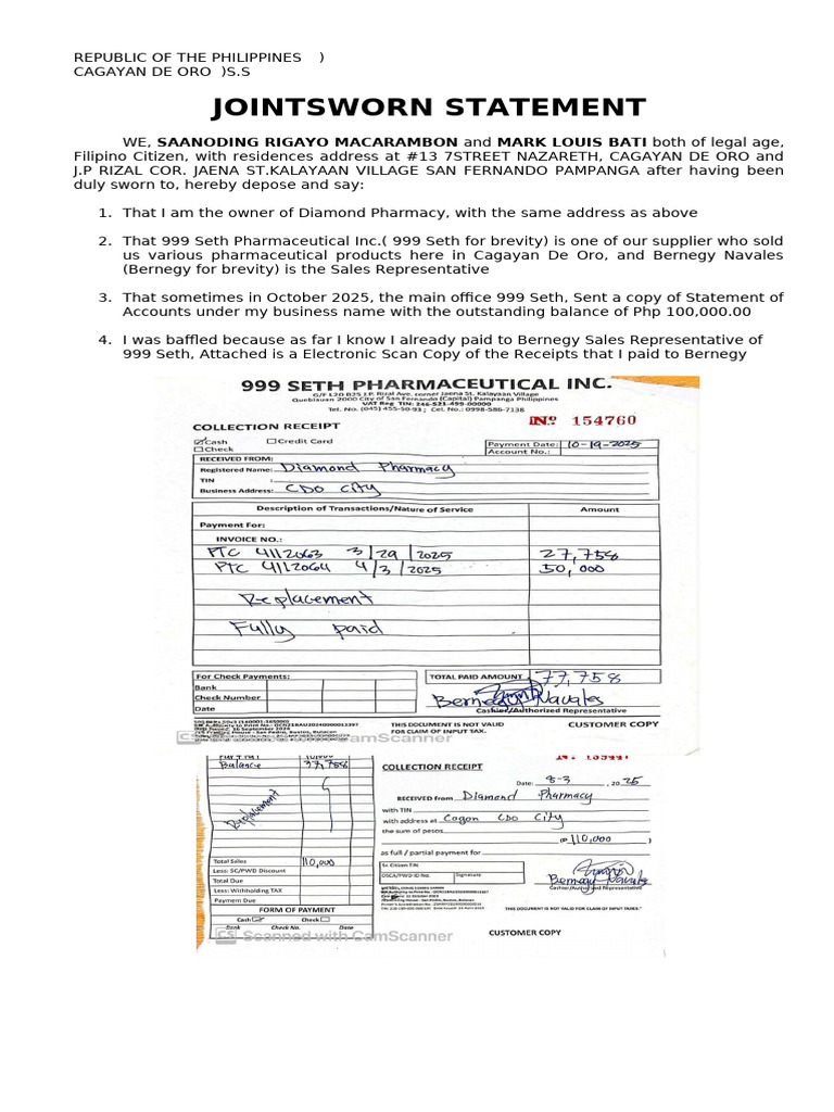 Sworn Statement Misamis Case QT | PDF | Chess Openings | Chess Theory