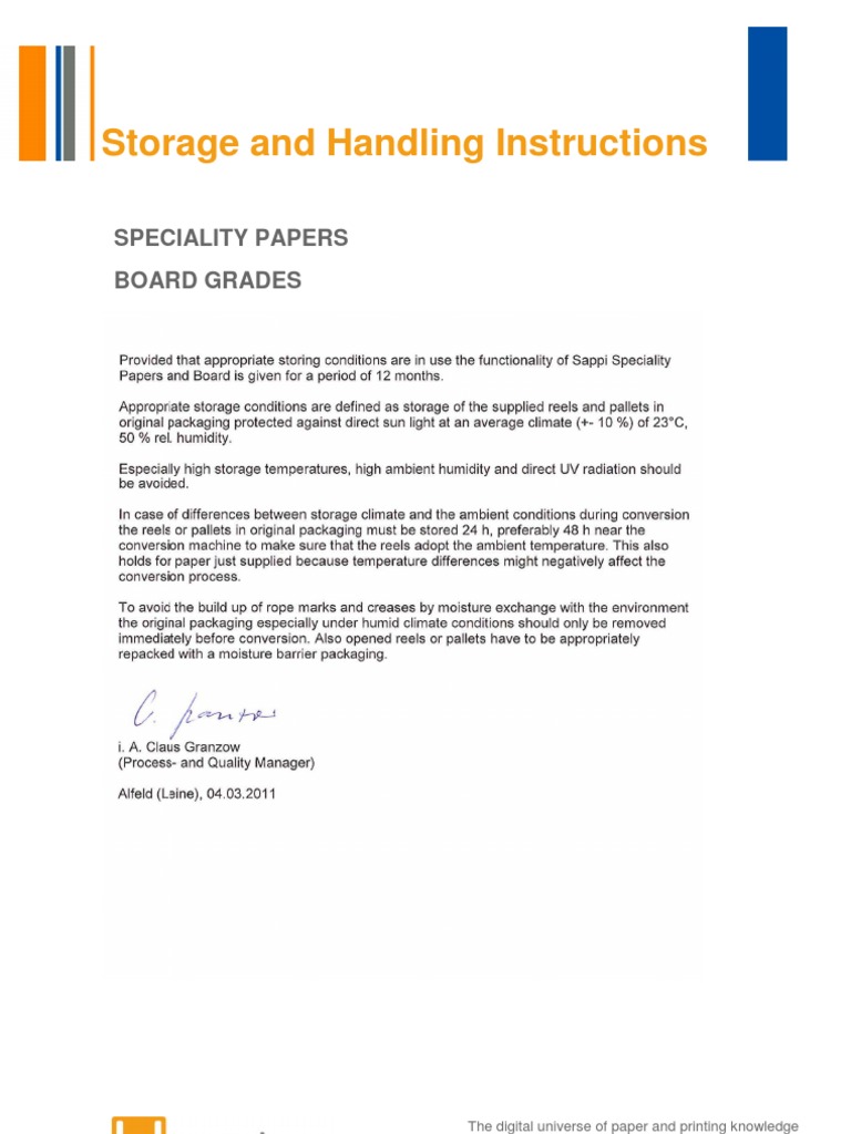 Storage and Handling Instructions | PDF