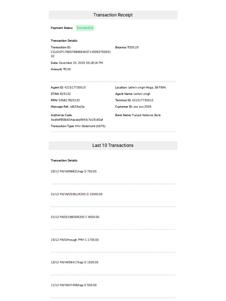 Mini Statement Transaction Receipt | PDF
