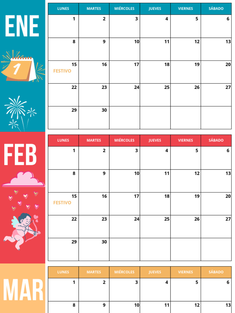 Calendario anual mes por mes creativo verde naranja y rojo_20260102 ...