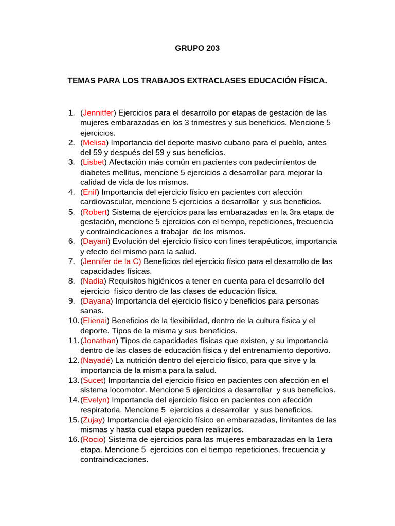 Temas Trabajo Extra Clase 205 | PDF