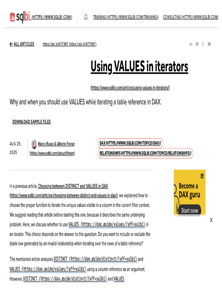 Using VALUES in Iterators - SQLBI | PDF