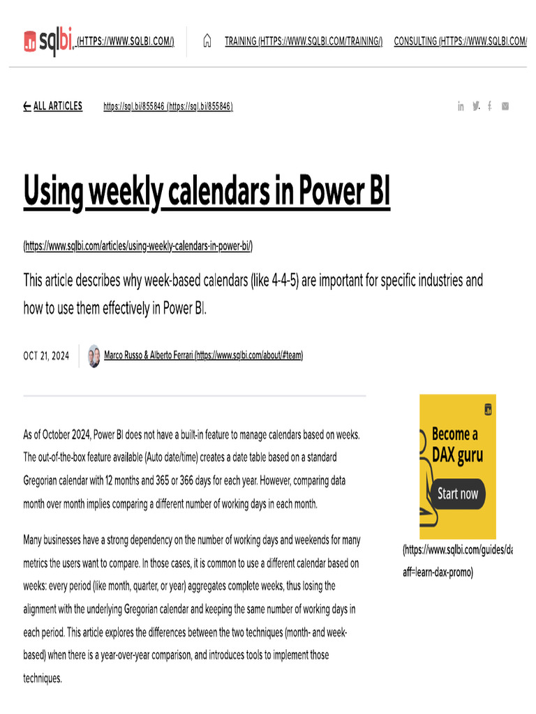 Using Weekly Calendars in Power BI - SQLBI | PDF