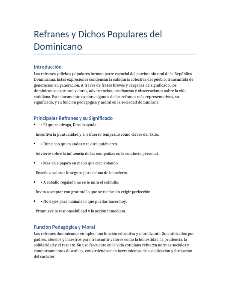 Refranes Populares Dominicanos: Sabiduría Oral | PDF | República Dominicana