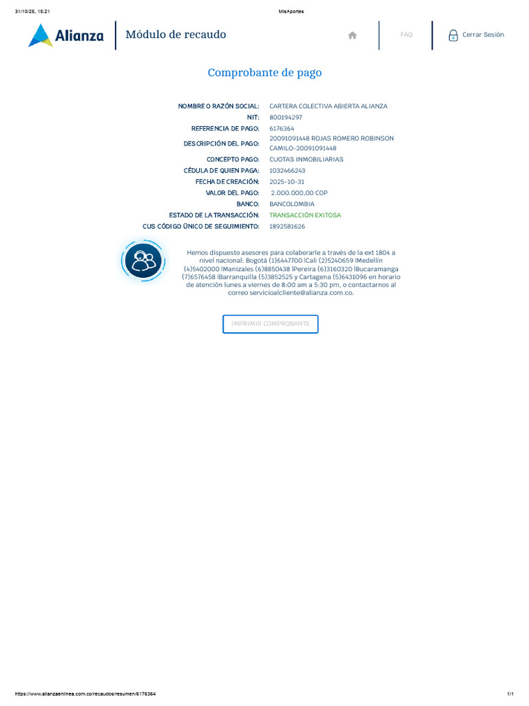 Soporte Pago Separación Apto Fusa 2 | PDF