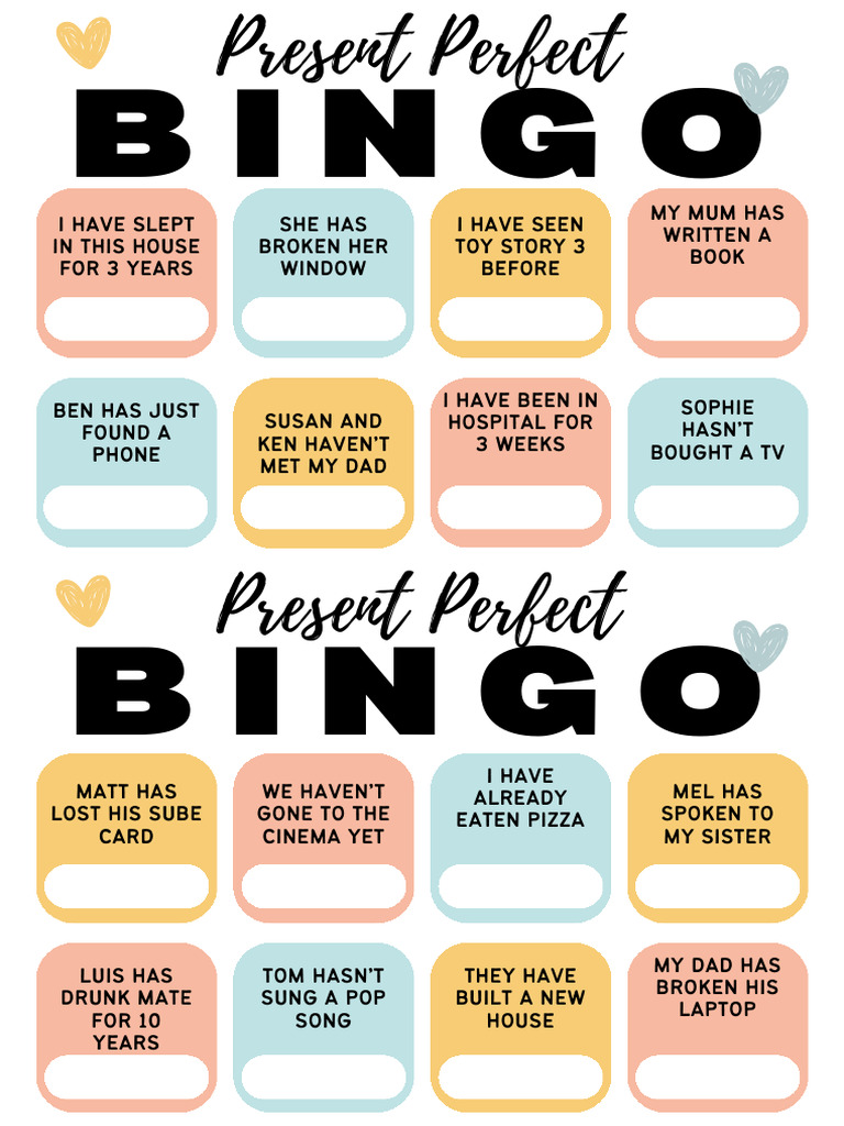 Present Perfect Bingo Game | PDF