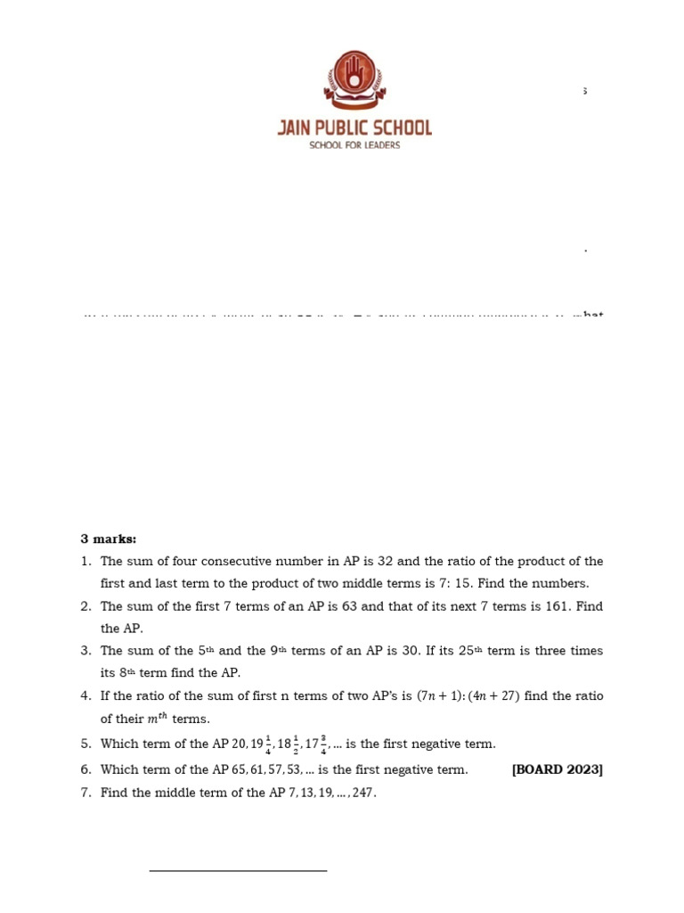 Chapter 5 Arithmetic Progression 3 Marks | PDF | Summation | Elementary ...