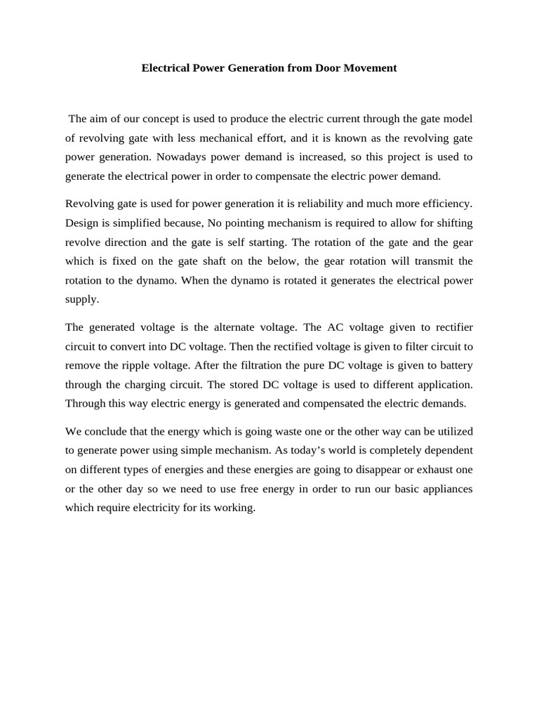 Electrical Power Generation From Door Movement | PDF