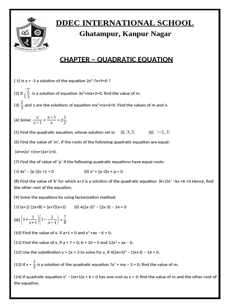 Quadratic Equations: Solutions & Problems | PDF | Area | Speed