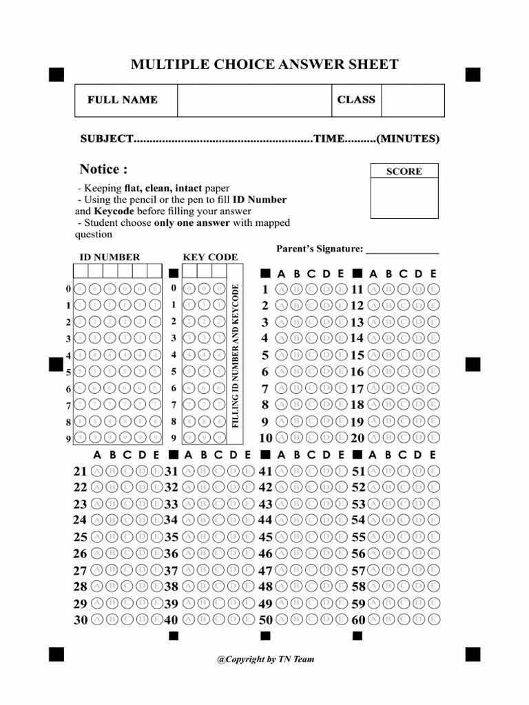 Answer Sheet 60 - A4 | PDF