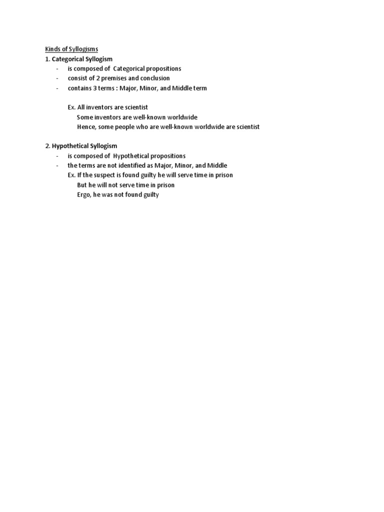 Kinds of Syllogisms | PDF | Logical Truth | Deductive Reasoning