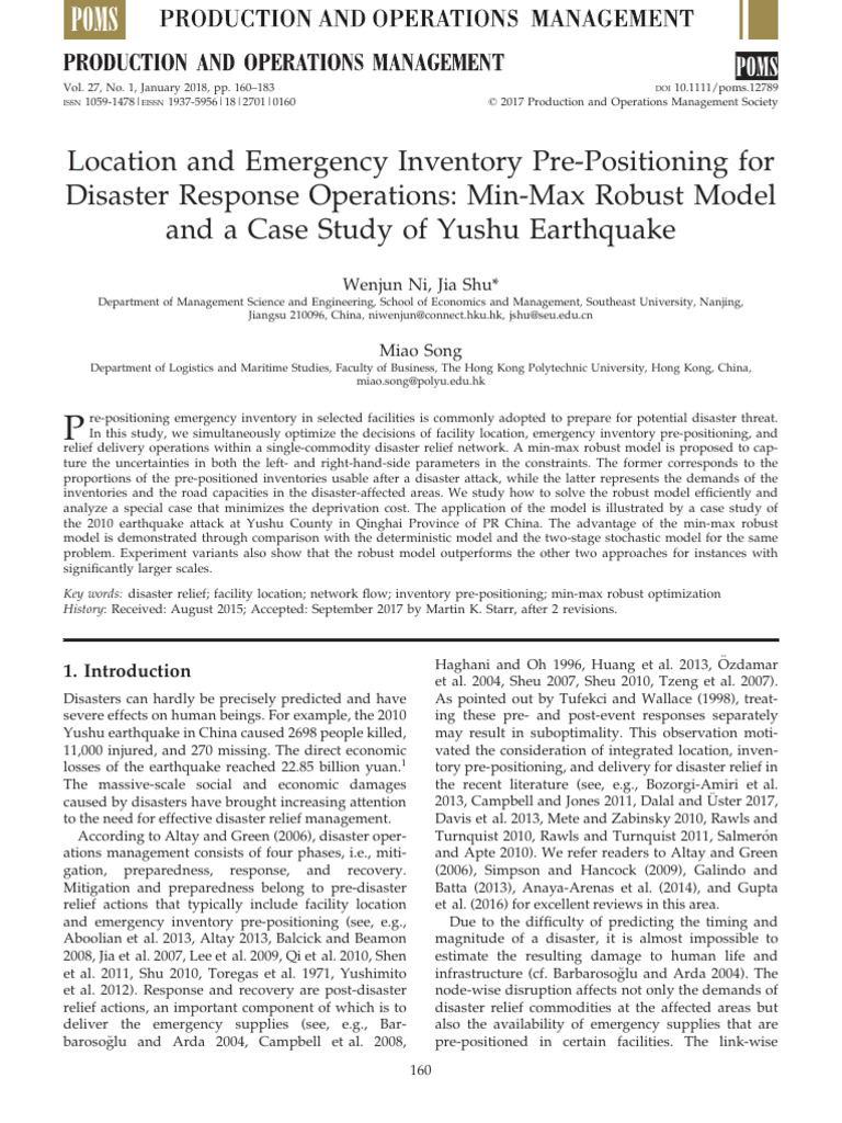 Location emergency inventory pre-positioning disaster response Min-max ...