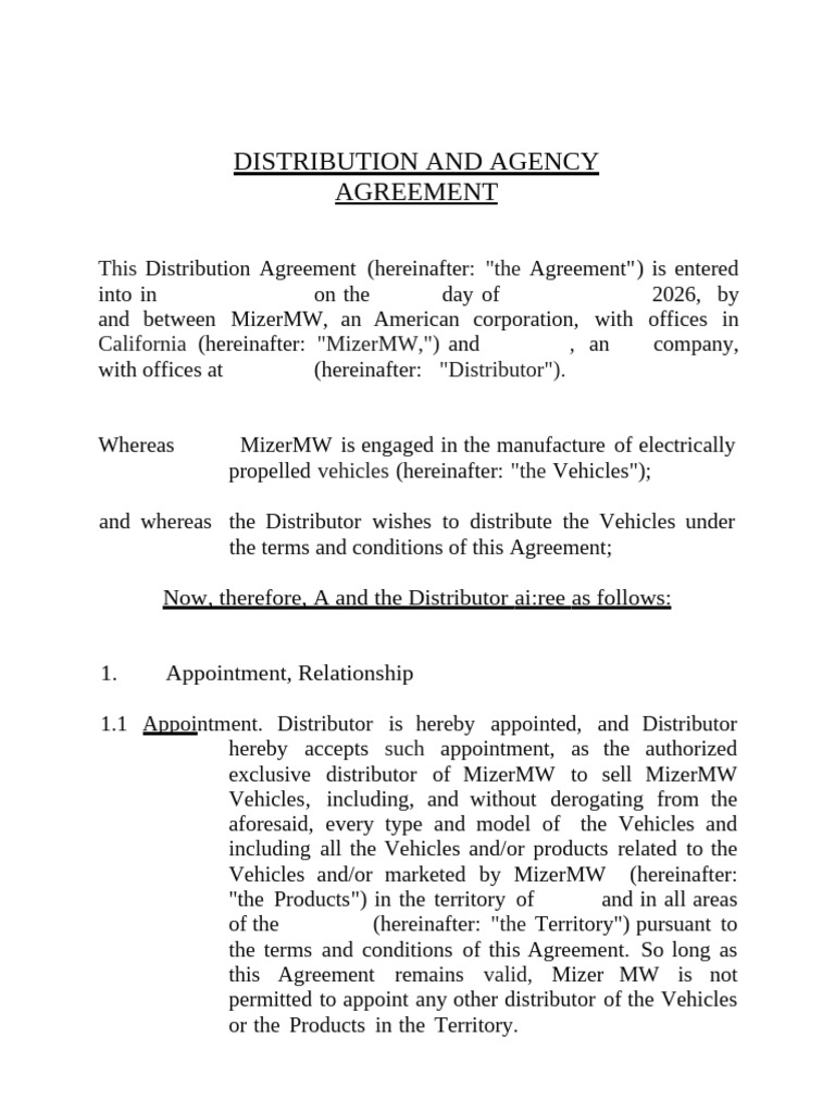 MizerMW Exclusive Distribution Agreement | PDF