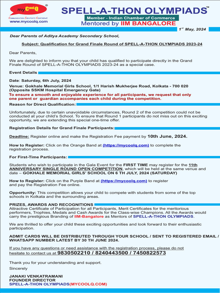 Aditya Academy Secondary School Mycoolq Gf Notice | PDF